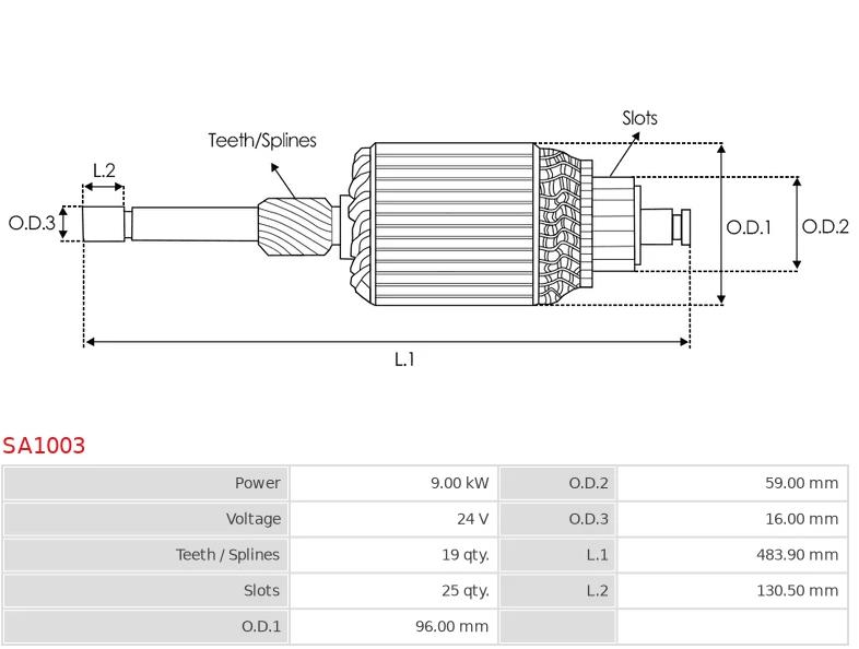 ARMATURE 24V 9.0KW 50MT SHORT 6 POLE STARTER 19-SPLINES CATERPILLAR ...